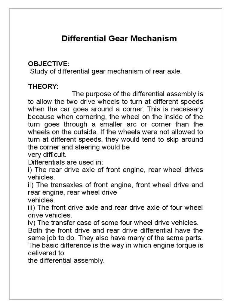 Differential Gear Mechanism Overview | PDF | Clutch | Manual Transmission