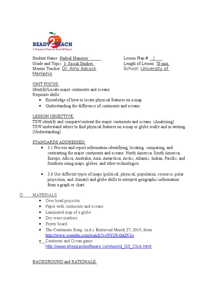Social Studies Lesson Plan With Technology | PDF | Continent ...