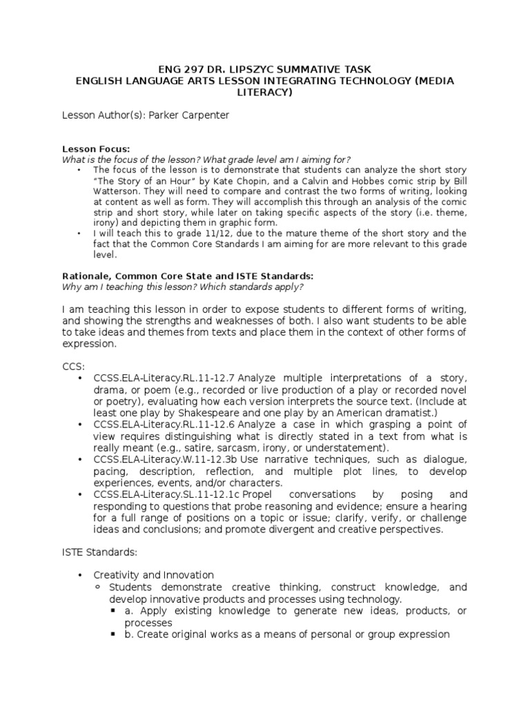 Lesson Plan Calvin and Hobbes | PDF | Narrative | Irony