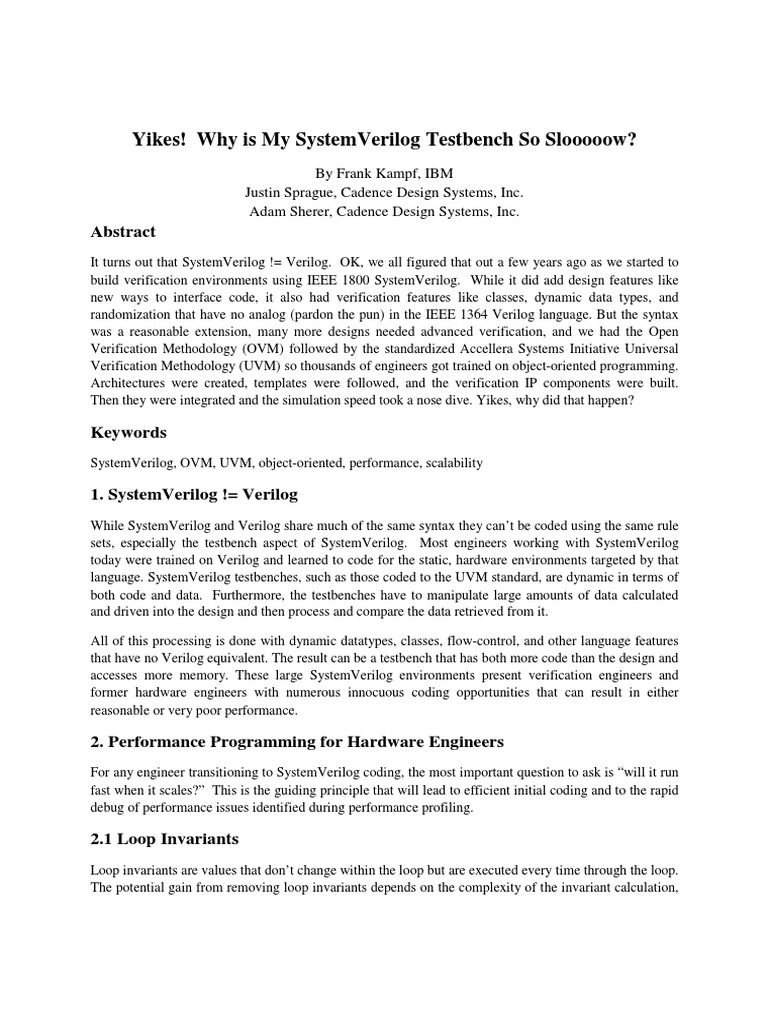 Performance Of Systemverilog Coding Pdf Class Computer Programming Control Flow 2364