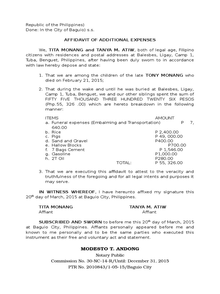 Additional Expenses-Tita and Tanya Monang | PDF