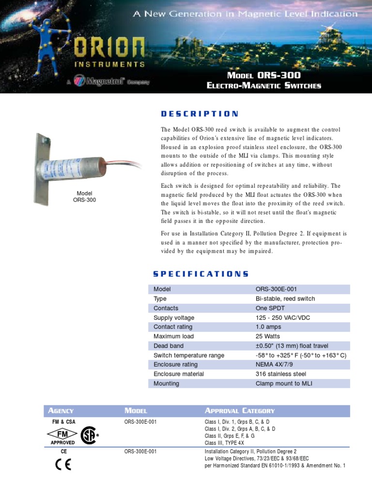 Magnetrol Switch Level ORS-300 | PDF | Switch | Electrical Wiring