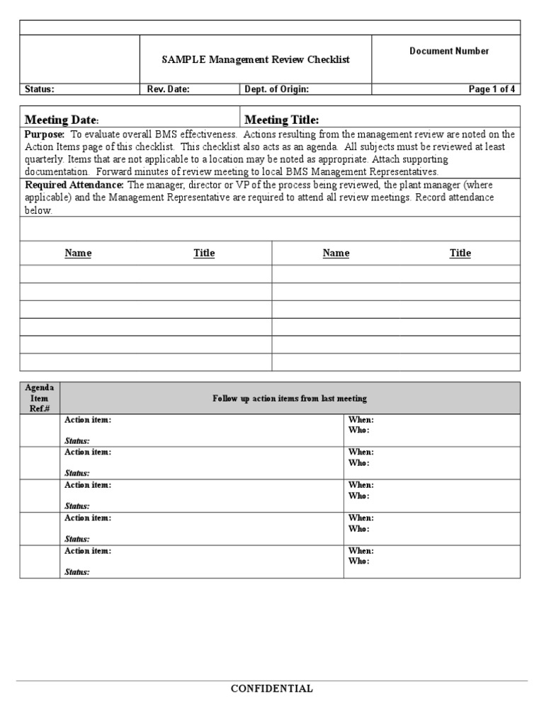 Sample Management Review Checklist | PDF | Audit | Business