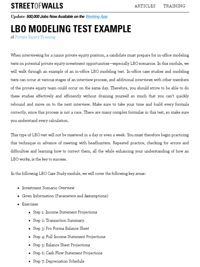 LBO Modeling Test Example | PDF | Equity (Finance) | Debt