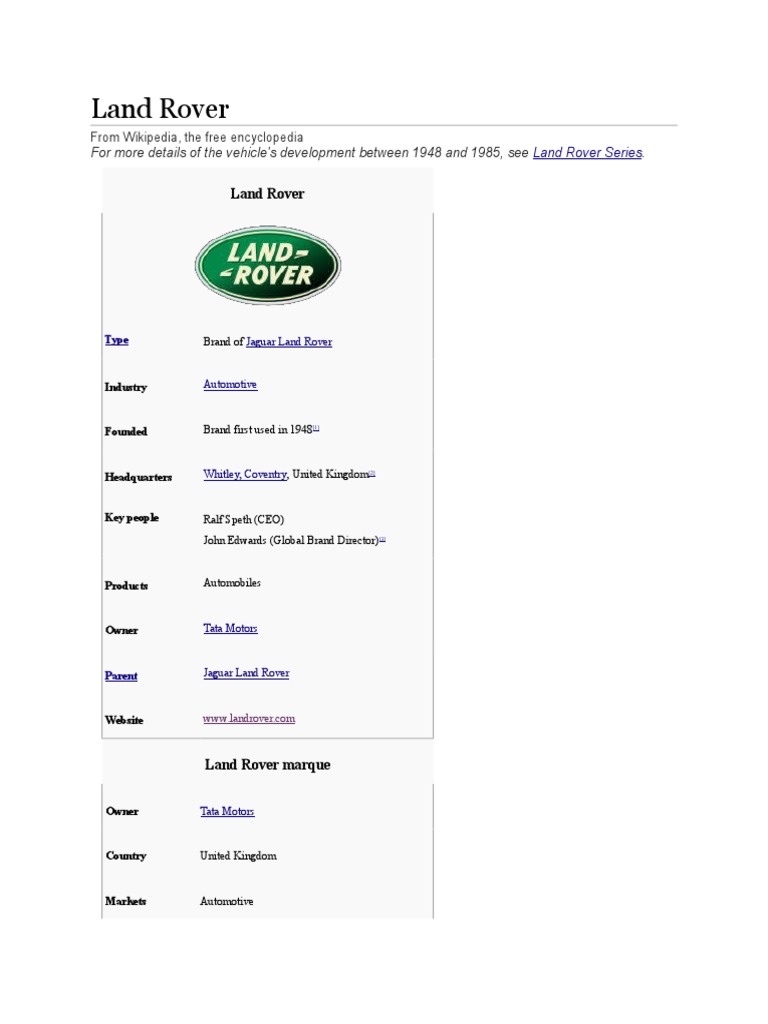 Land Rover | PDF | Motor Vehicle Manufacturers Of The United Kingdom ...