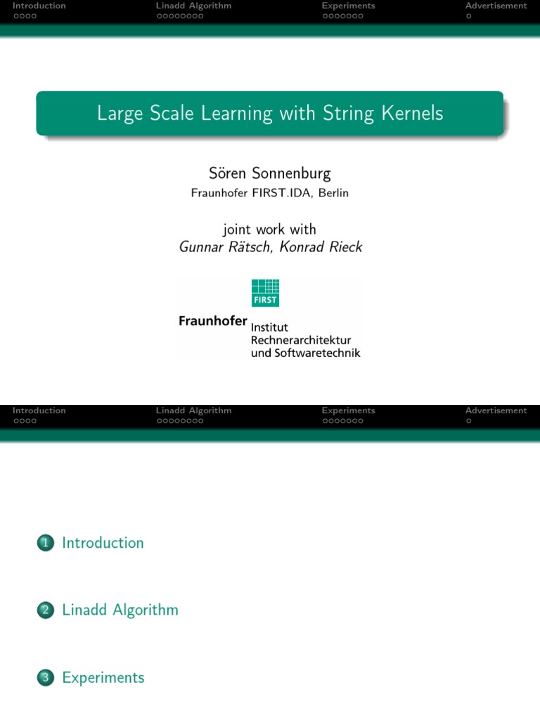 Large Scale Learning With String Kernels: Sören Sonnenburg | PDF | Support Vector Machine ...