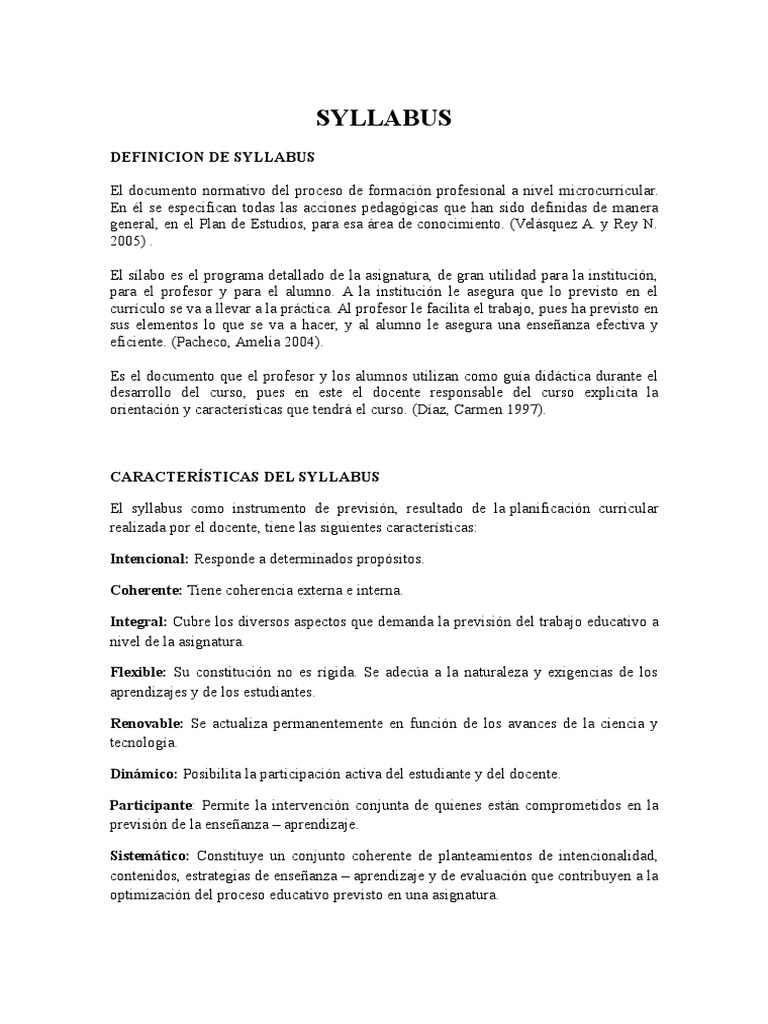 SYLLABUS Definicion Caracteristicas e Importancia | PDF | Plan de estudios | Enseñando