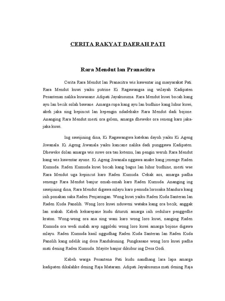 Rara Mendut Lan Pranacitra | PDF