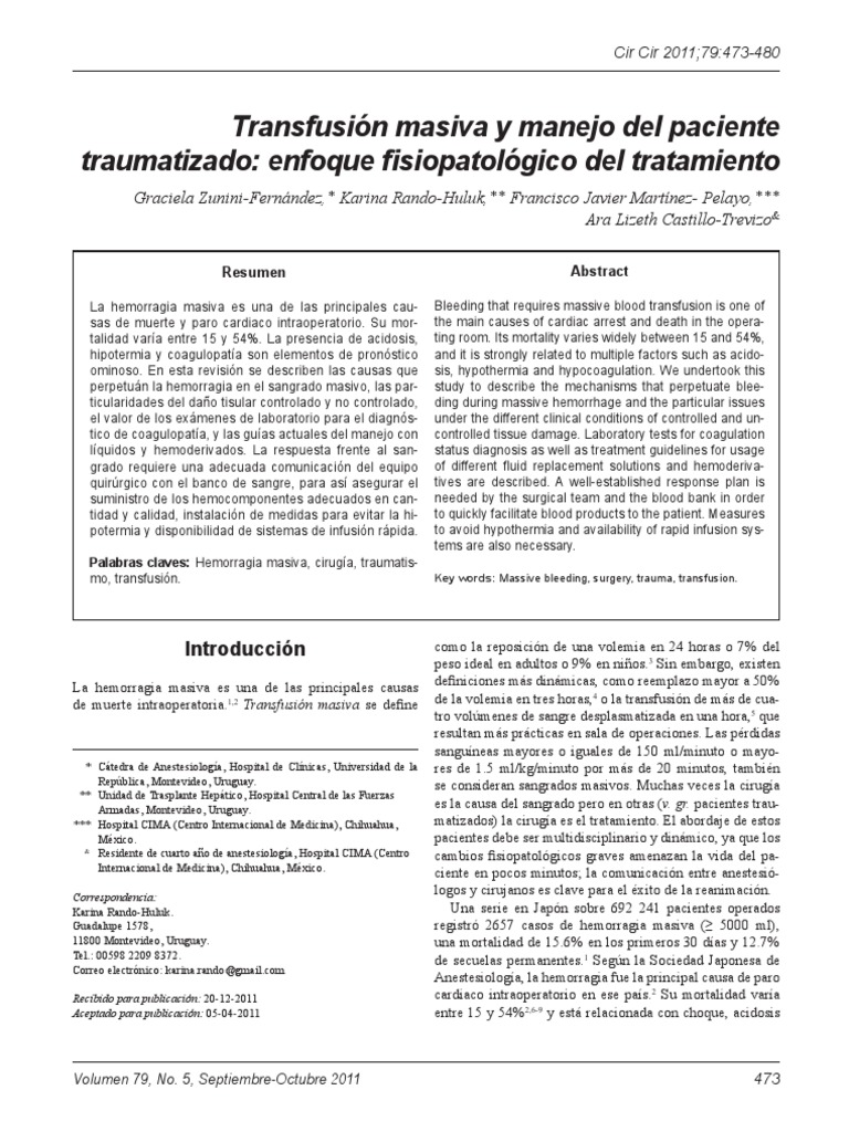 Transfusion Masiva | PDF | Plaqueta | Coagulación