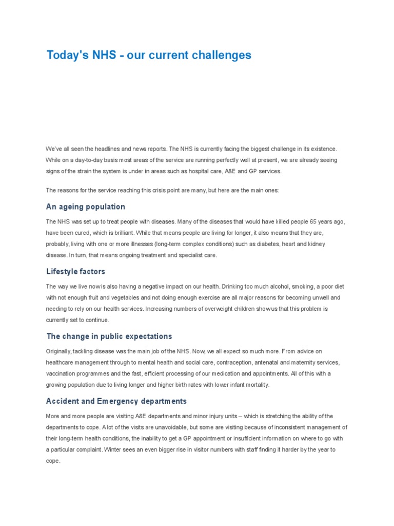 Today's NHS - Our Current Challenges: An Ageing Population | PDF ...