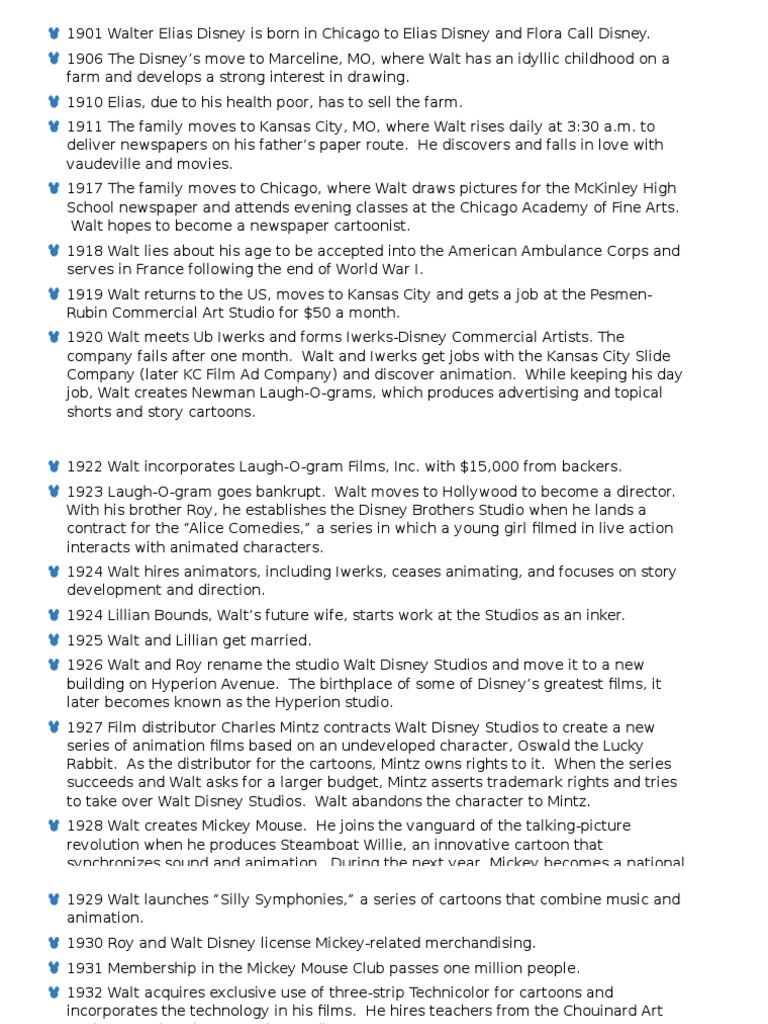Walt Disney Timeline | PDF | Walt Disney | The Walt Disney Company