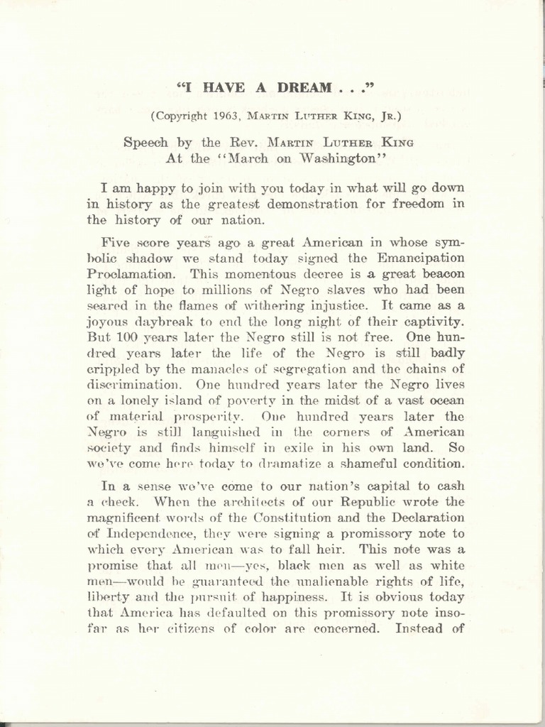 Martin Luther King Jr.'s "I Have A Dream" Speech | PDF | Business