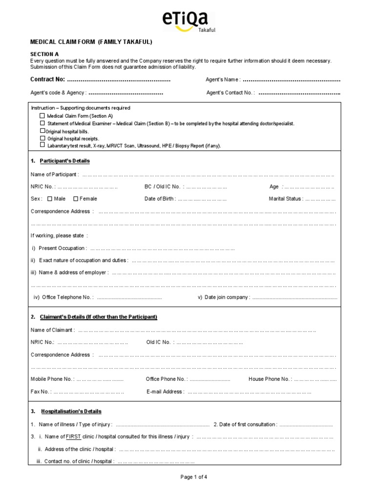 Medical Claim Form Medijaring Takaful | PDF | Hospital | Consent