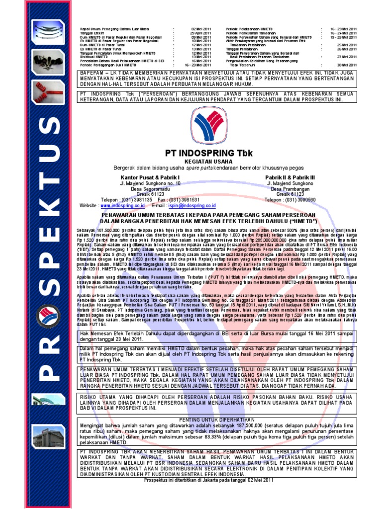 PT Indospring TBK (Inds) - Put I | PDF