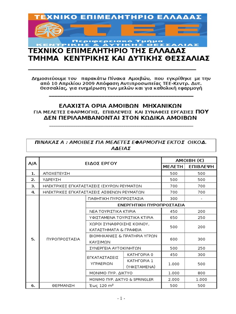 ΕΛΑΧΙΣΤΑ ΟΡΙΑ ΑΜΟΙΒΩΝ ΜΗΧΑΝΙΚΩΝ ΤΕΕΛΑΡ | PDF