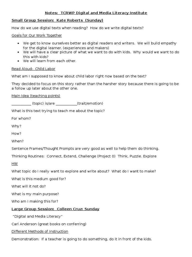 Notes TC | PDF | Reading Comprehension | Teachers