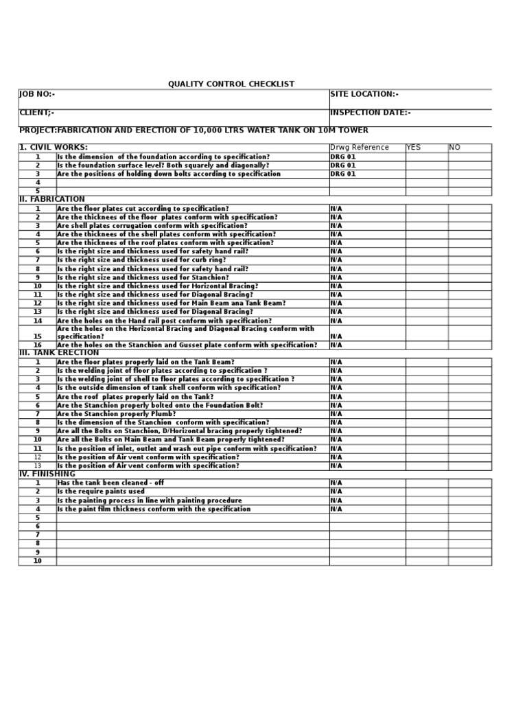 Erection Checklist Tank Vol0 | Industries | Industrial Processes