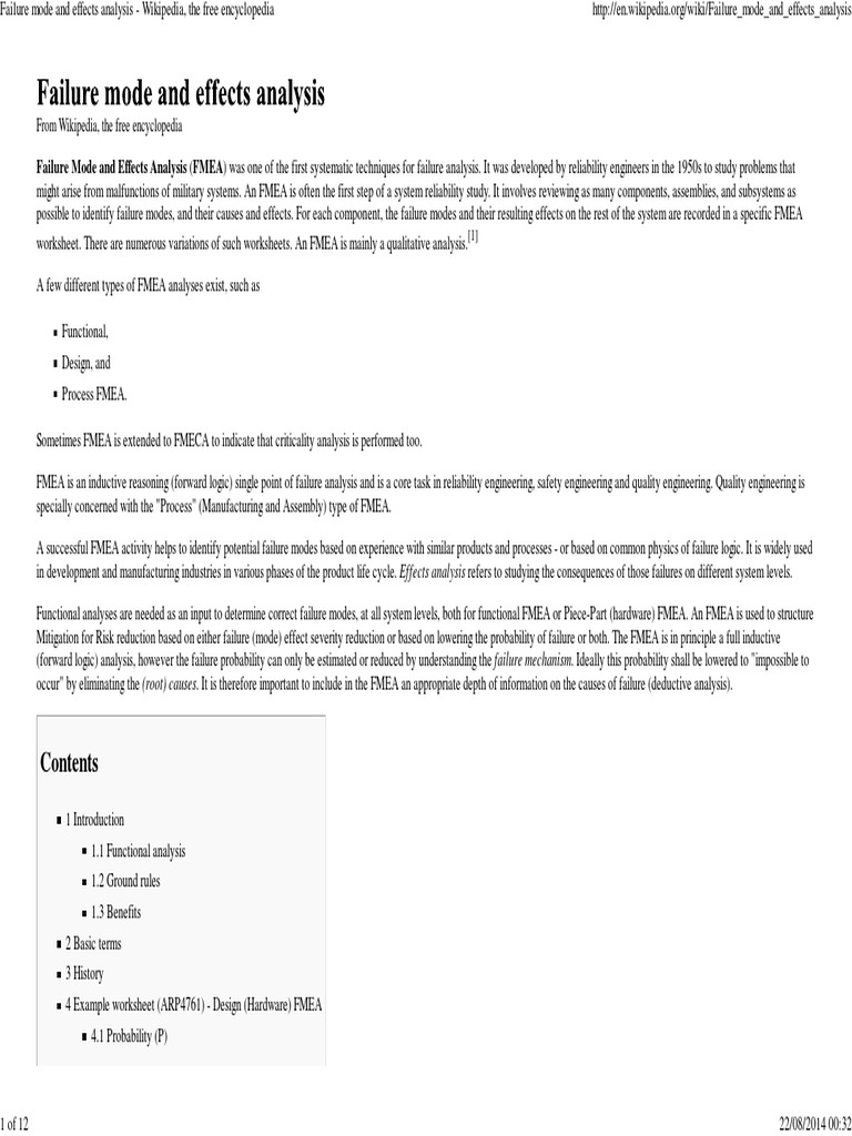 Failure Mode and Effects Analysis - Wikipedia | PDF | Science And ...