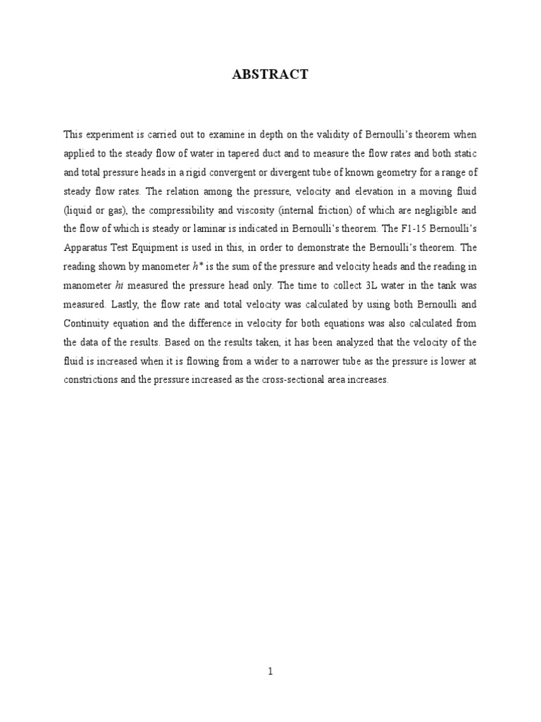 Bernoulli's Theorem Experiment | PDF | Fluid Dynamics | Pressure