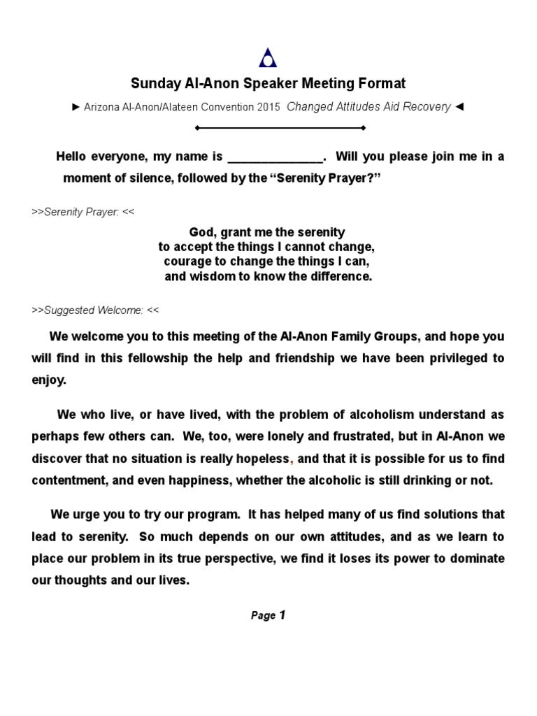 Al-Anon Friday Nite Speaker Meeting Format - 2015 Convention | Twelve ...