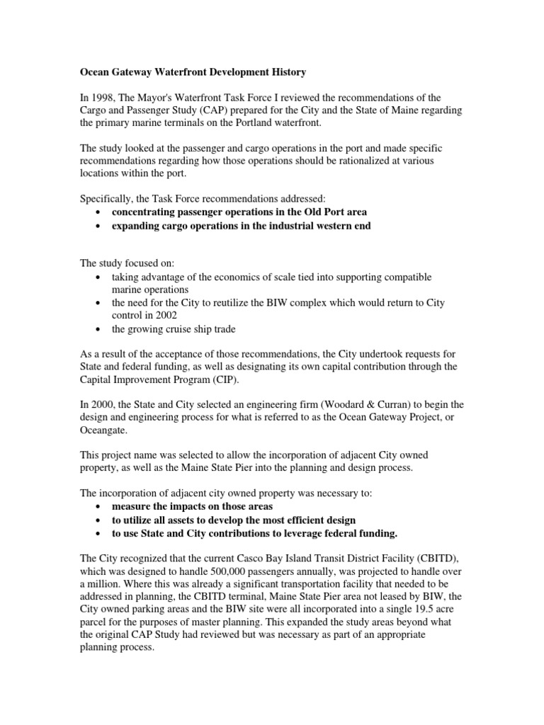 Ocean Gateway Waterfront Development History | PDF | Port | Cargo
