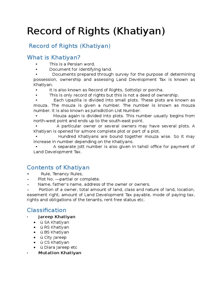Khatian Learning | Download Free PDF | Leasehold Estate | Property Law