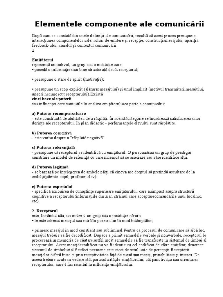 Elementele Componente Ale Comunicarii | PDF