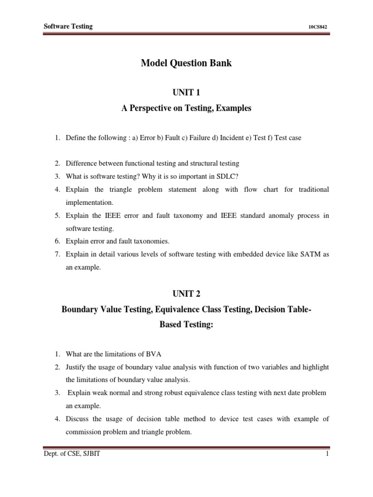 Cse Viii Software Testing 10cs842 Question Paper Software Testing Areas Of Computer Science 4695