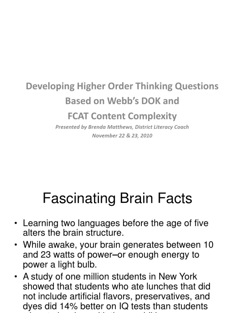 1 - Higher Order Thinking Questions Preso PDF | PDF | Reading ...