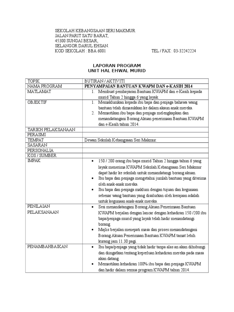 Laporan Program Kwapm | PDF