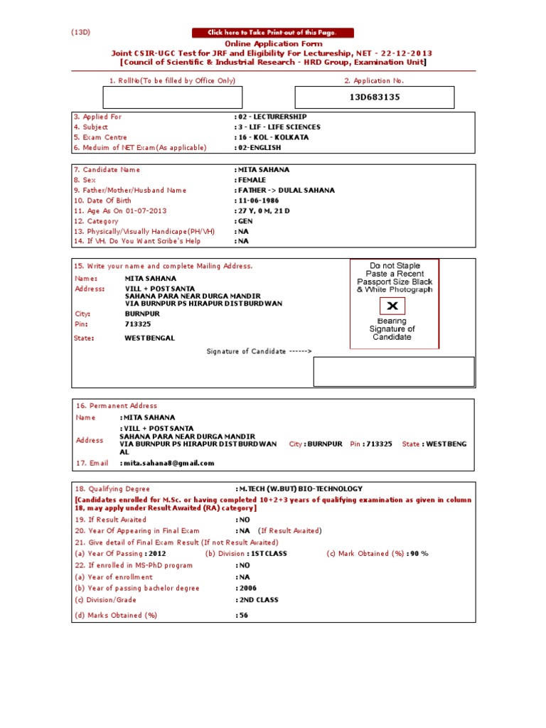 CSIR-UGC JRF - NET Exam PDF | PDF | Science | Technology (General)