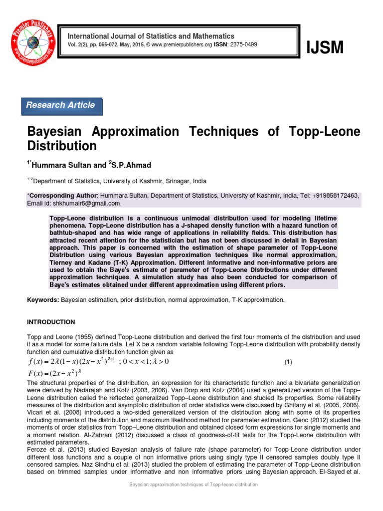 Bayesian Approximation Techniques of Topp-Leone Distribution | PDF ...