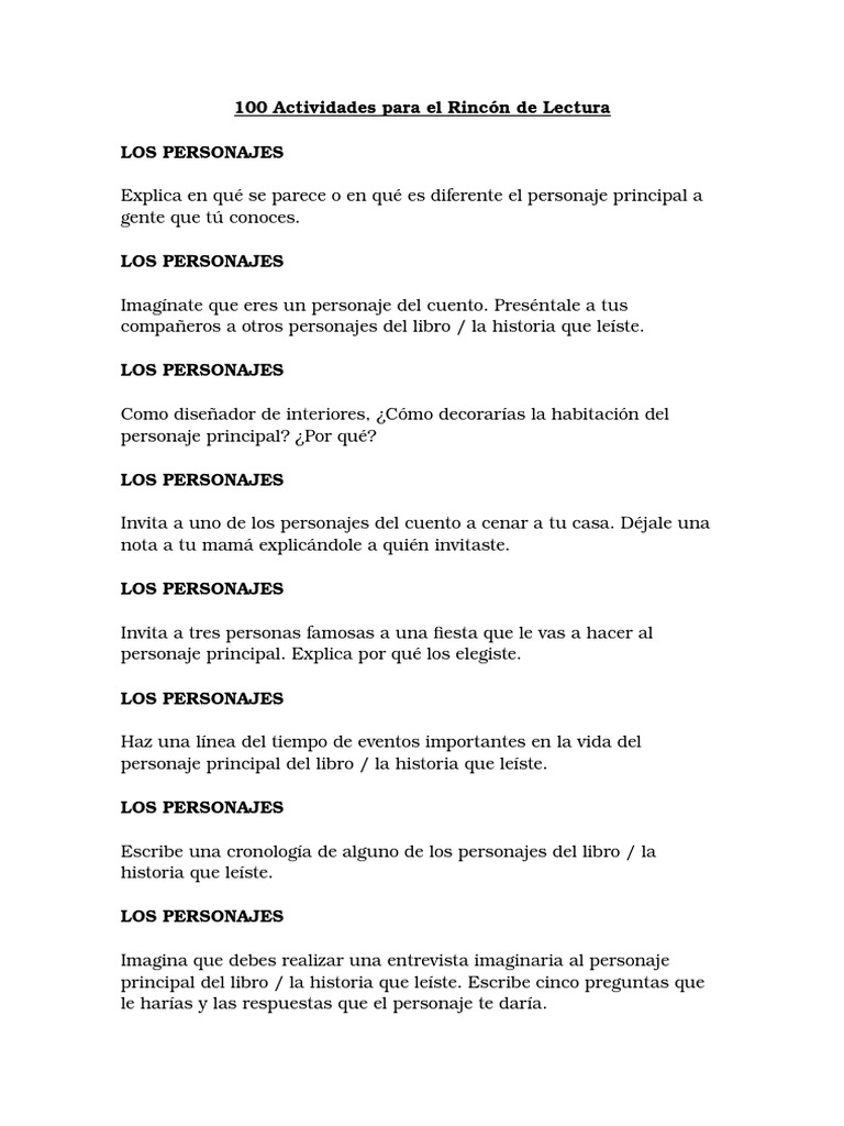 Actividades para el Rincón de Lectura | PDF | Libros | Ocio