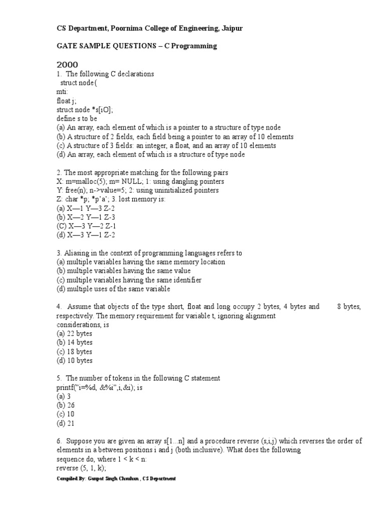 Sample C Gate Paper | PDF | C (Programming Language) | Pointer (Computer Programming)