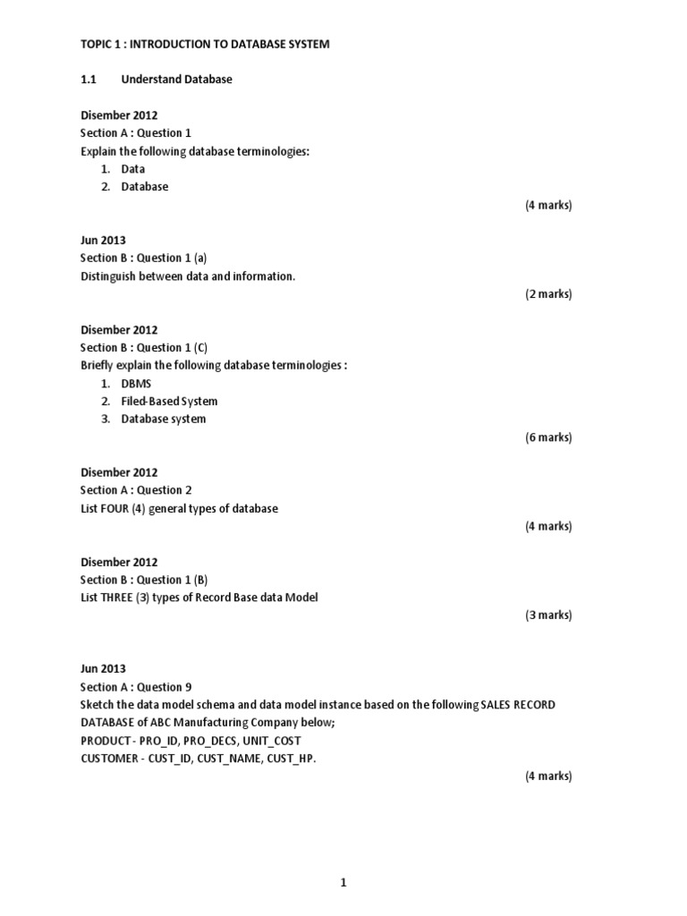 Rumusan Soalan Exam EC601-ToPIC 1 Database | PDF | Databases | Application Software