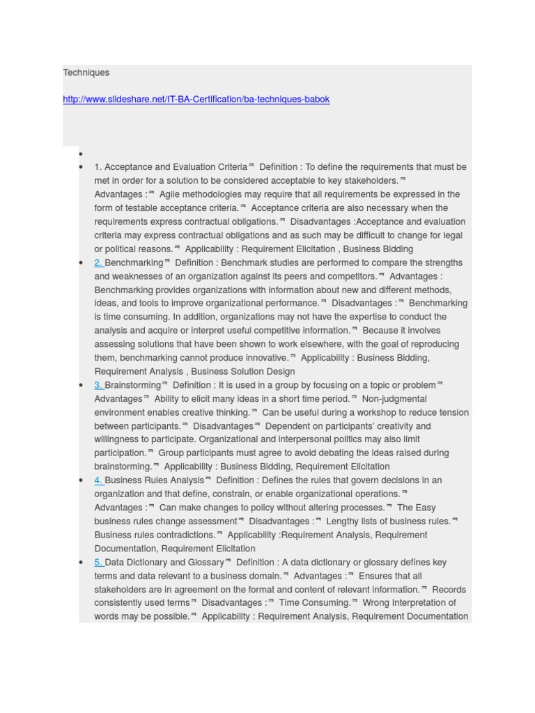 BABOK Techniques | PDF | Use Case | Software Prototyping