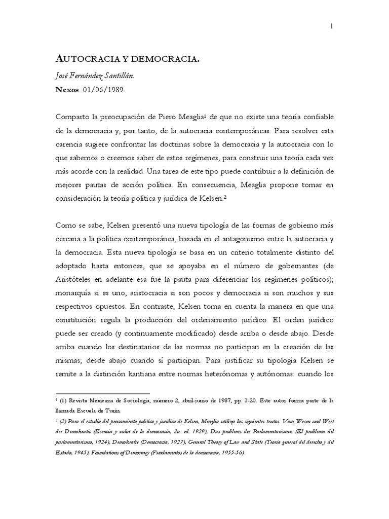 Autocracia y Democracia Fernandez Santillan | PDF | Democracia ...