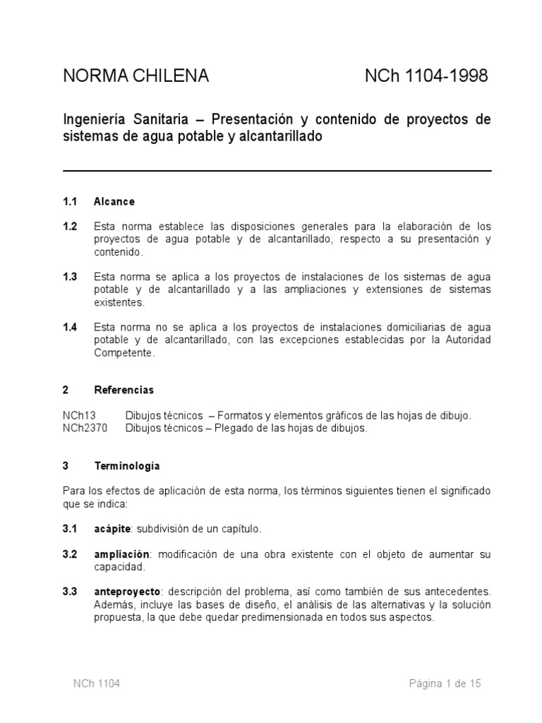 Norma Chilena NCH 1104 | PDF | Descarga (hidrología) | Aguas residuales