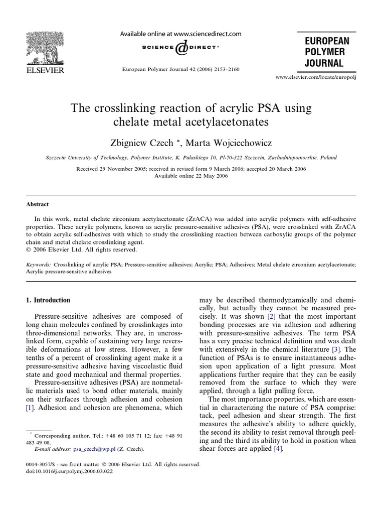 The Crosslinking Reaction of Acrylic PSA Using Chelate Metal ...