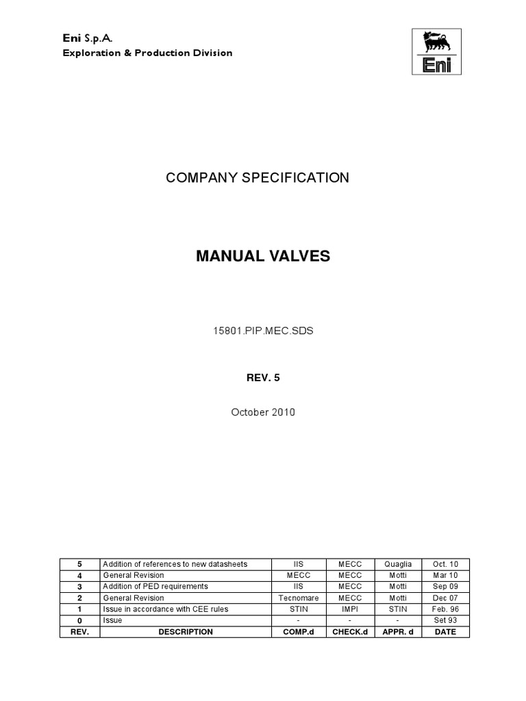 Manual Valves ENI - 15801E05 | PDF | Pipe (Fluid Conveyance) | Valve