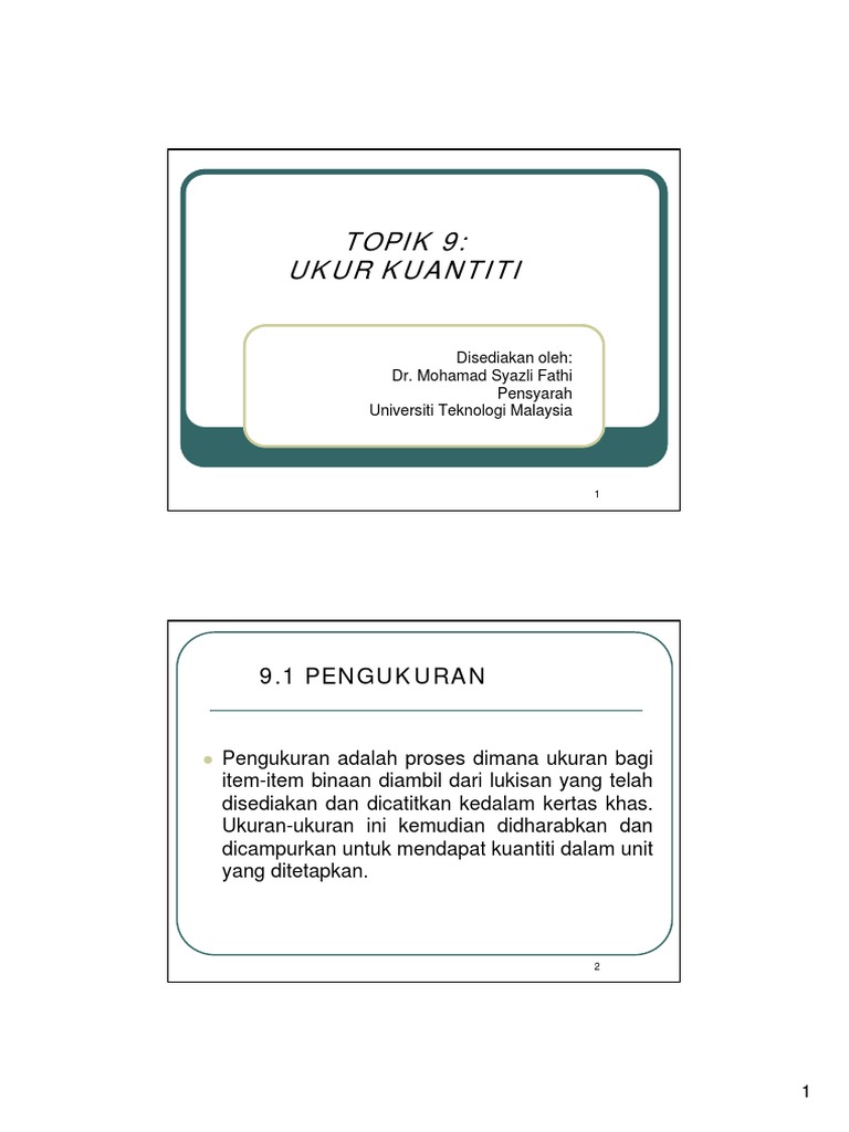 Chp9 Ukur Kuantiti 09092009 Handout 2 Pages | PDF