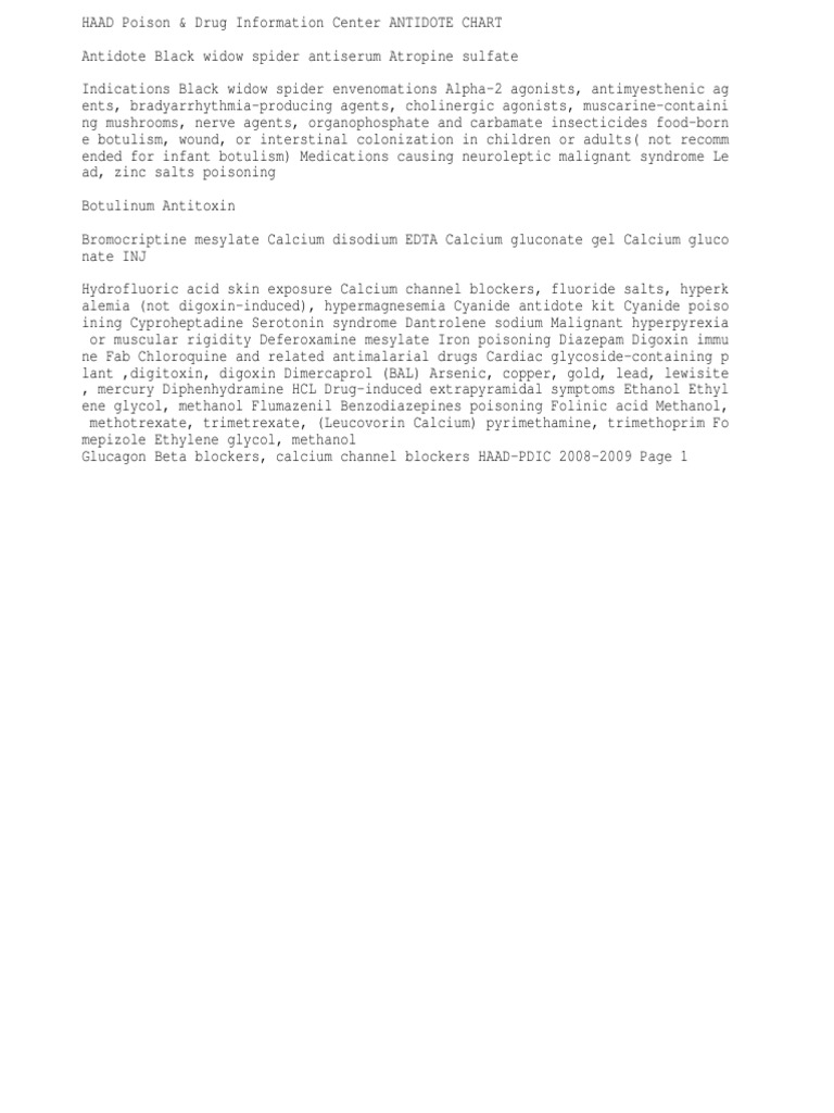 HAAD Antidote List | PDF | Drugs | Pharmacology