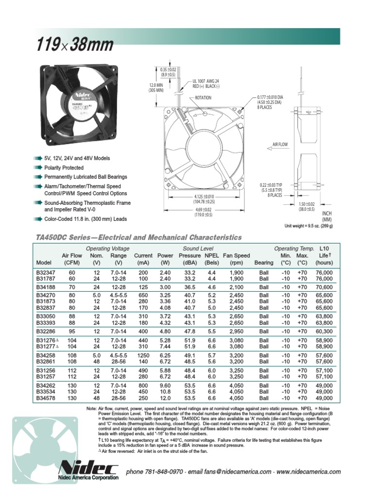 Nidec TA450DC Fan Specifications | PDF | Electrical Engineering ...