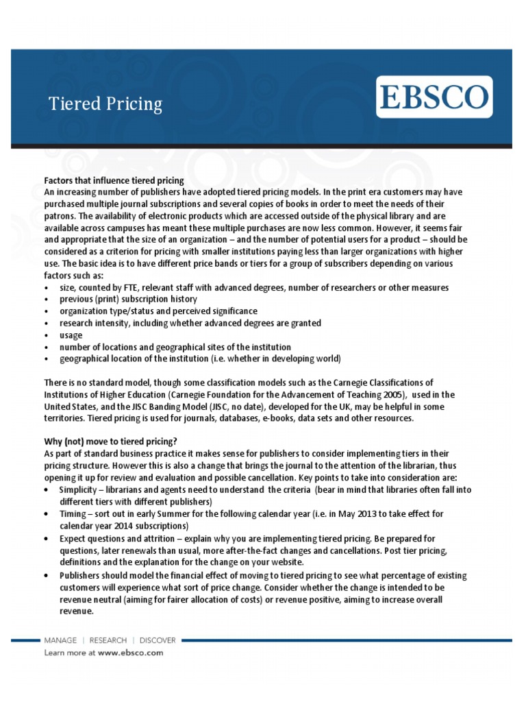 Tiered Pricing Ebsco | PDF | Subscription Business Model | Libraries