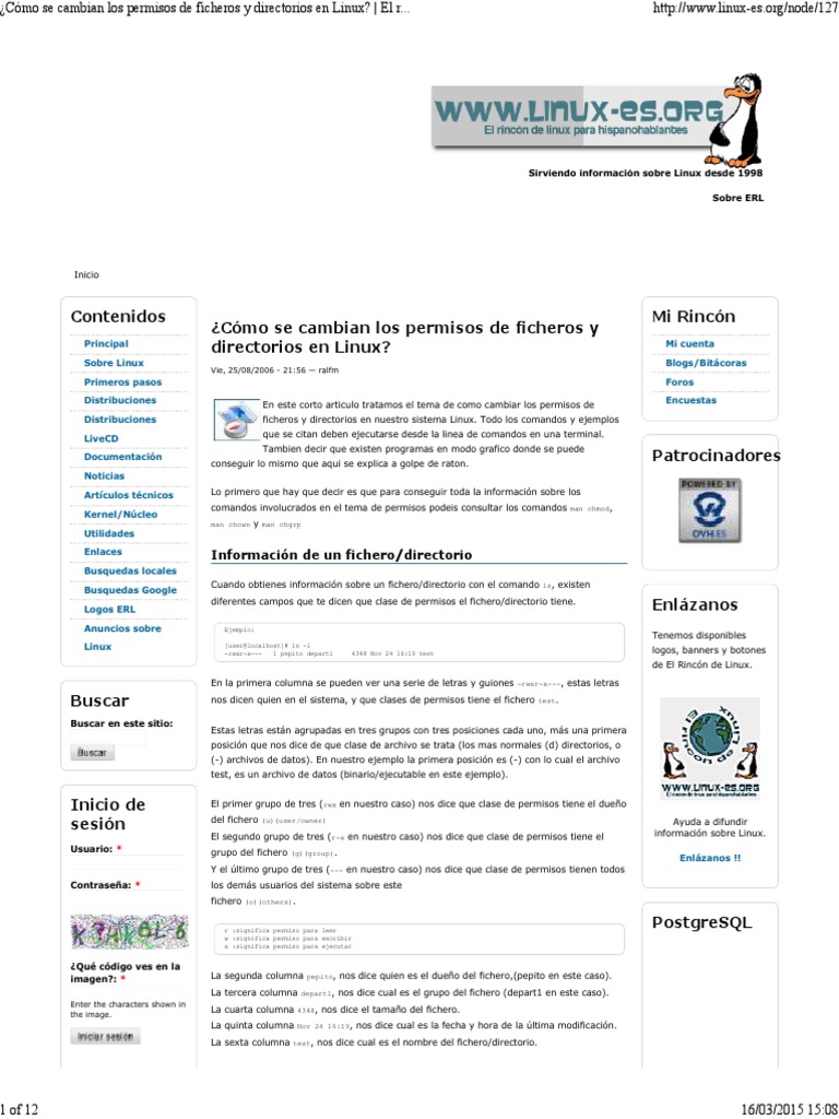 Permisos en Linux | PDF | Comillas | Archivo de computadora