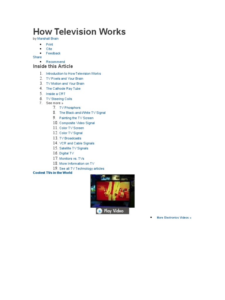 How Television Works | PDF | Cathode Ray Tube | Television