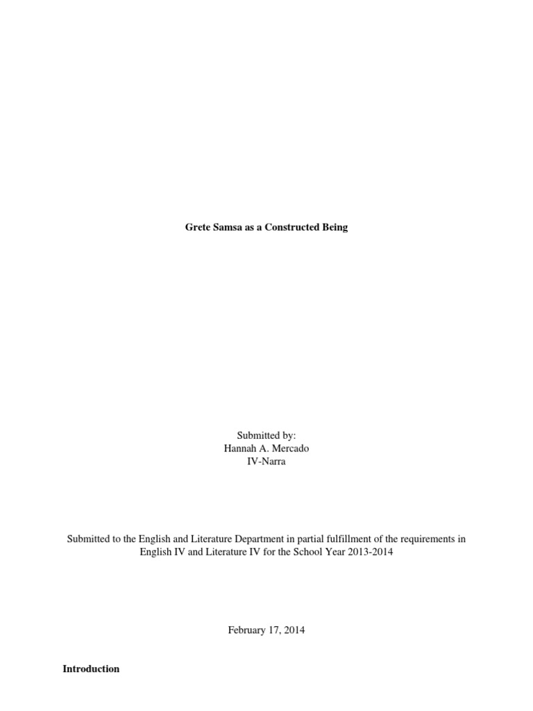 Grete Samsa As A Constucted Being | PDF | The Metamorphosis | Critical ...