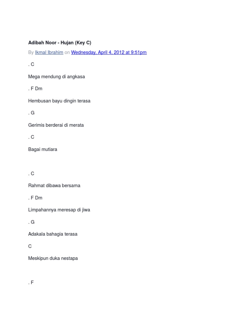 Adibah Noor's Hujan Chords & Lyrics | PDF