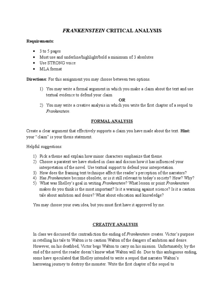 Critical Analysis of Frankenstein Themes | PDF | Frankenstein | Argument
