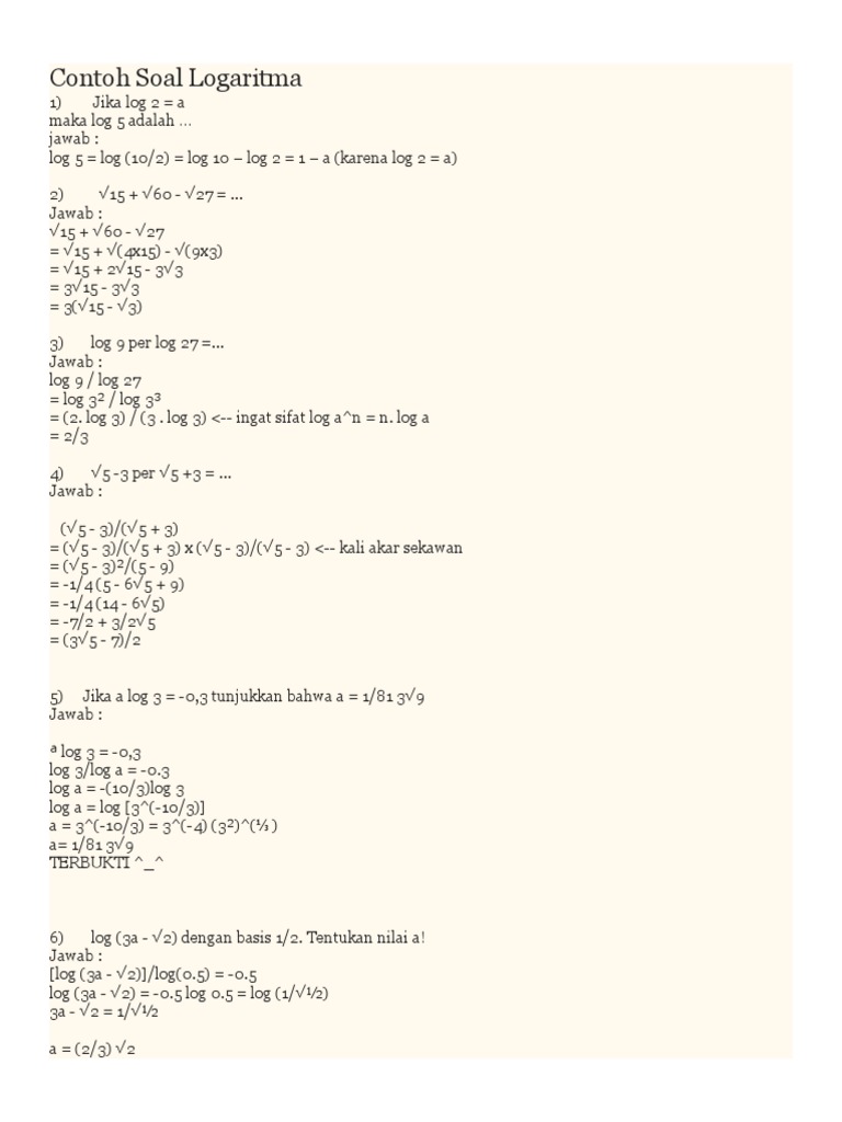Contoh Soal Logaritma Pdf